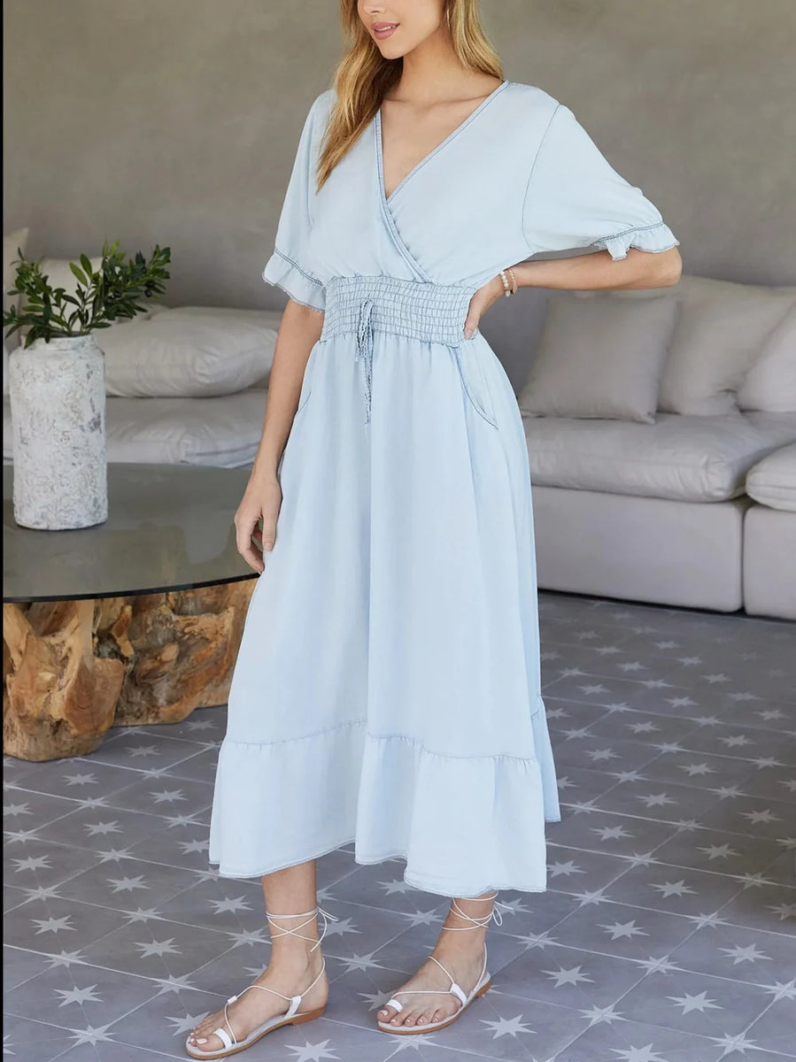 Milio Milano Italian Light Blue Smocked Ruffle Dress (68033) – Deja Nu Tx