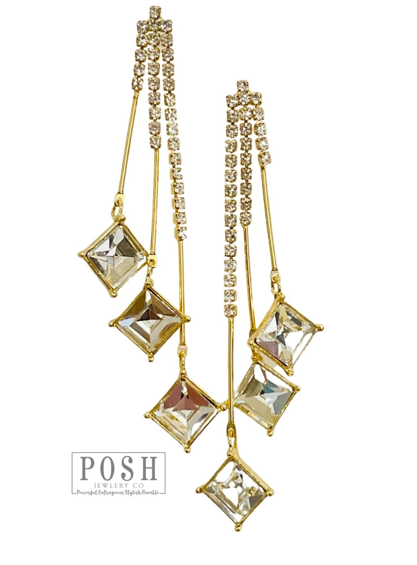 Posh By Pink Panache Rhinestone Diamond Drops In Gold – Deja Nu Tx