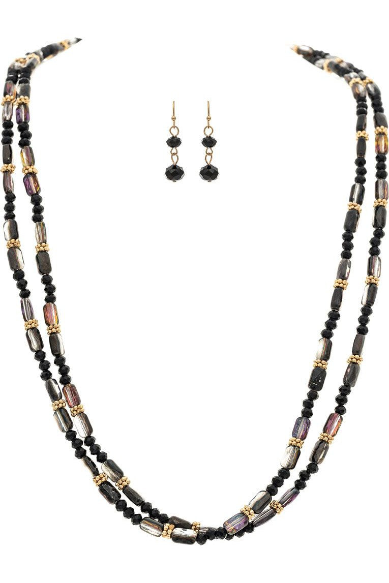 Rain Jewelry Gold Black Aurora Borealis Bead Two Row Necklace Set ...