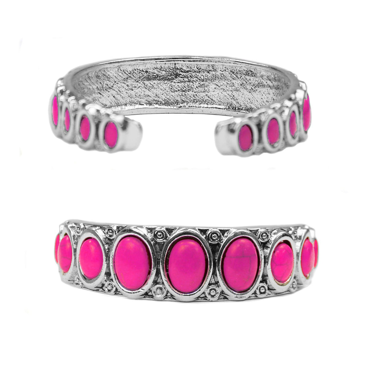 Hot Pink Oval Semi Genuine Stone Metal Cuff Bracelet – Deja Nu Tx