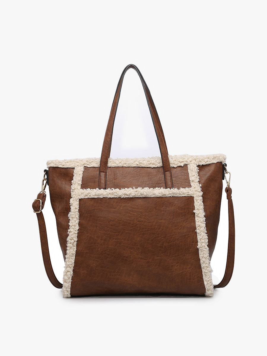 Jen & Co Lulu Sherpa Trim Tote With Front Pocket In Dark Brown – Deja Nu Tx